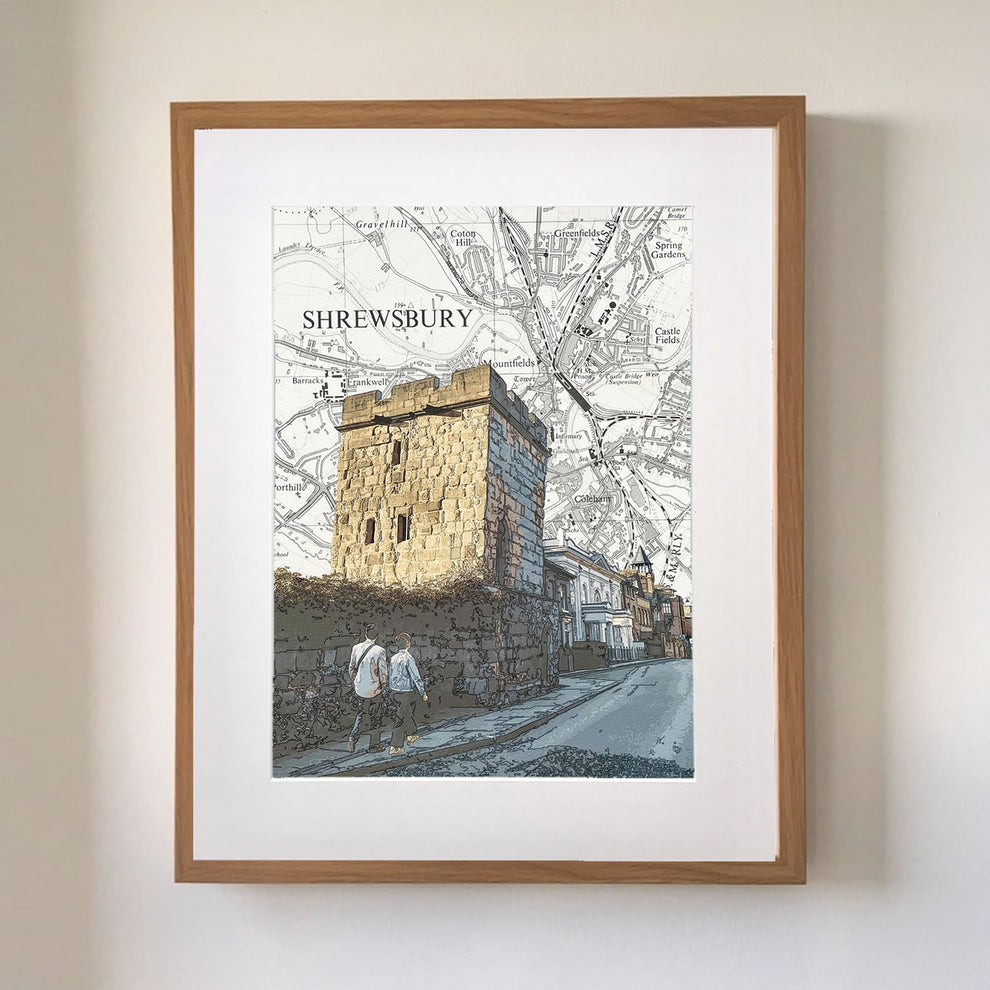Shrewsbury, Town Walls Tower, Shropshire, limited edition print on Ord ...